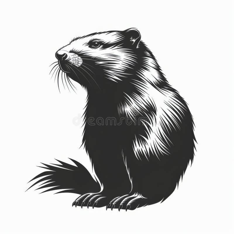 Black and White Woodcut Style Illustration of a Groundhog Stock ...