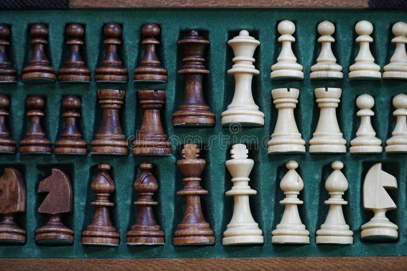 Black and White Wooden Chess Pieces in a Box Stock Image - Image of ...