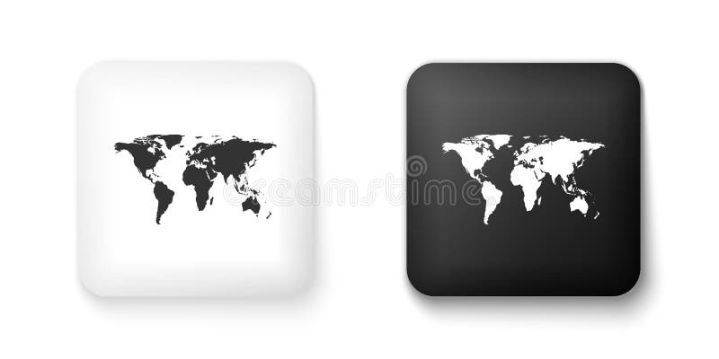 Black and White World Map Icon Isolated on White Background. Square ...
