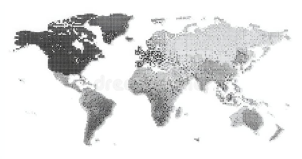 A Black and White World Map with a Shadow on White Background Stock ...