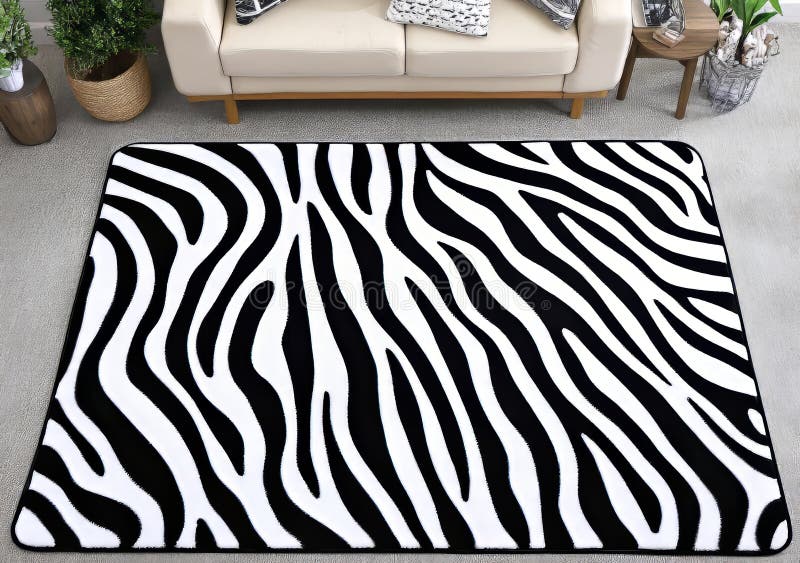 A Black and White Zebra Patterned Rug is Situated in the Living Room ...