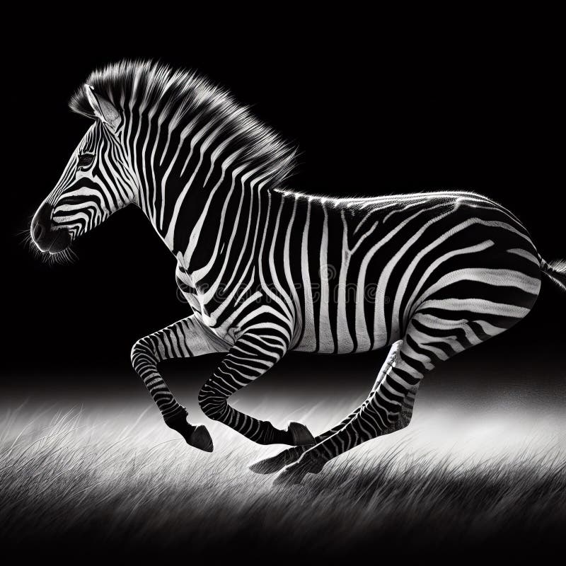 Black and White Zebra Running in Dramatic Light Stock Image - Image of ...