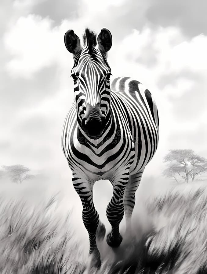 A Black and White Zebra is Running, a Zebra Walking through Tall Grass ...