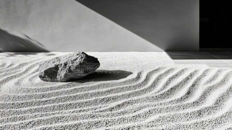Black and White Zen Garden with Rock and Sand Texture Stock ...
