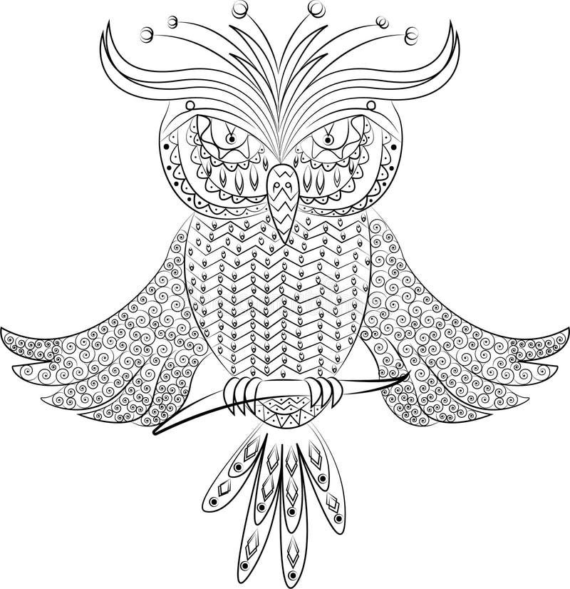 Black and White Zentangle with Owl Patterns Stock Vector - Illustration ...