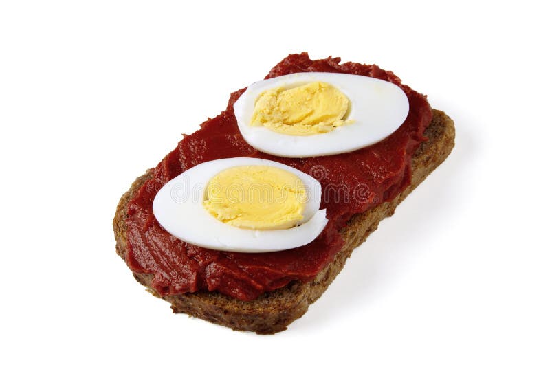 Black Whole Grain Bread with Tomato Paste Spread on Ketchup with Slices ...