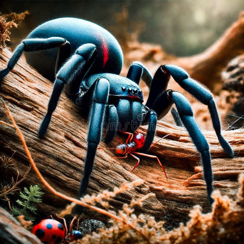 Black Widow Spider, on a Log Looking for Prey Stock Illustration ...