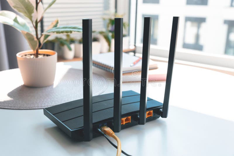 Black Wifi Router with Four Antennas Stock Photo - Image of computer ...