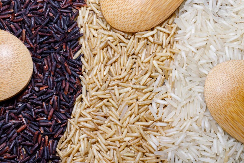 Black Wild Rice, Brown Wild Rice and White Jasmine Rice Flat Lay ...
