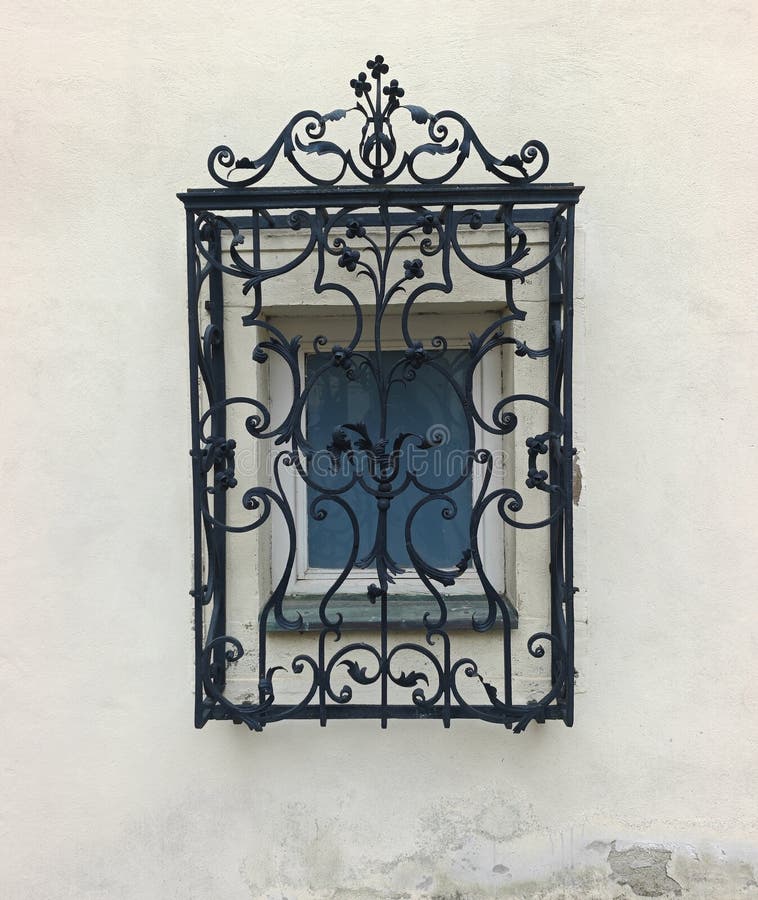 Black Windows Decorative Grilles on Old House Stock Image - Image of ...
