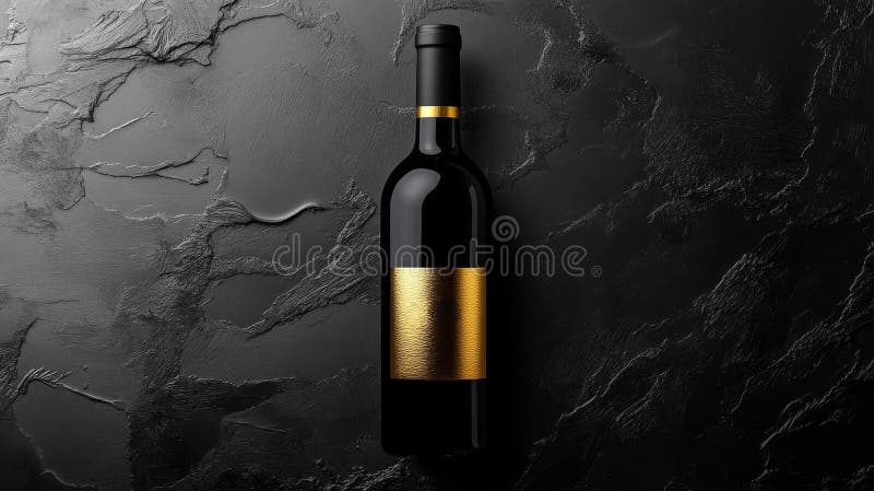 Black Wine Bottle with Gold Label on Dark Background Stock Illustration ...