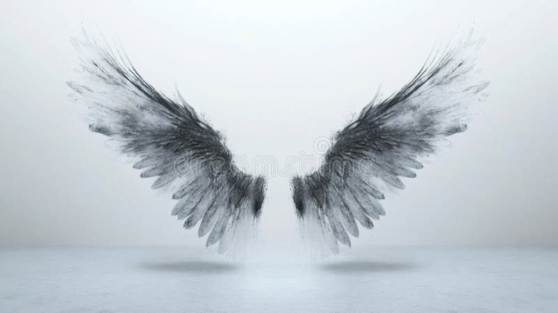 Artistic Display of Black Wings Created with Spray Technique on a Light ...