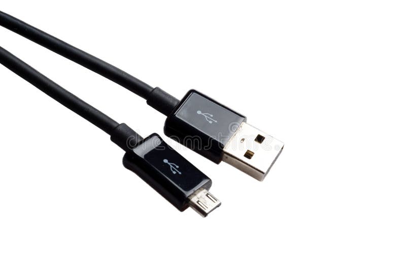 Black Wire USB Micro USB Isolated Stock Image - Image of closeup, cable ...