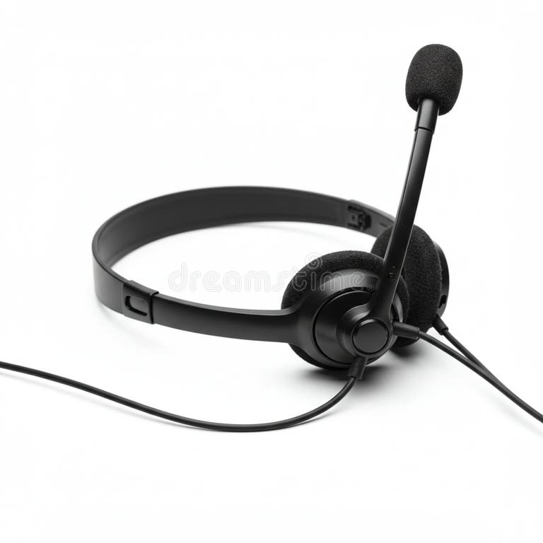 A Black Wired Headset with an Attached Microphone Designed for Hands ...