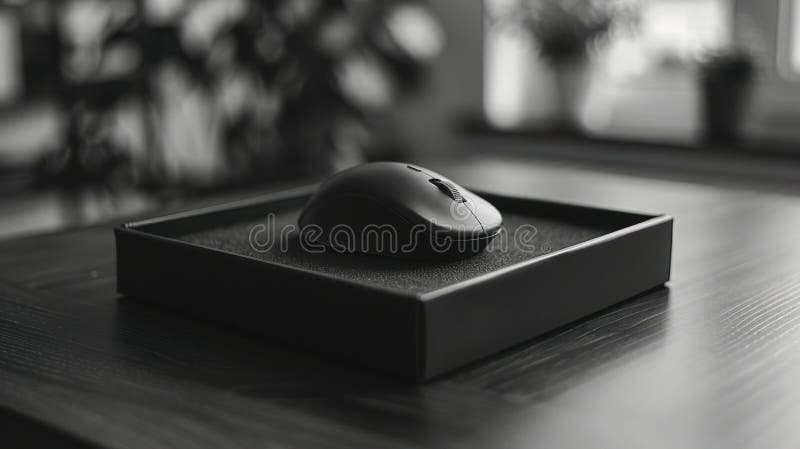 Black Wireless Computer Mouse on Desktop in Monochromatic Setting Stock ...