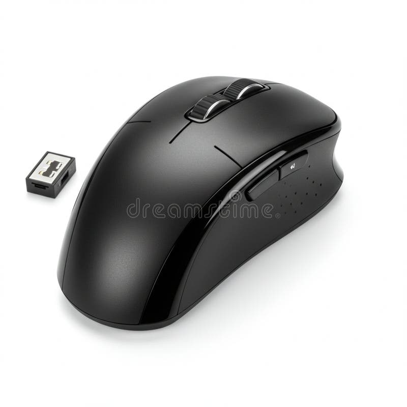 Black Wireless Computer Mouse Featuring Two Main Buttons and a Scroll ...