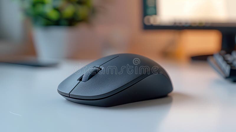 Black Wireless Computer Mouse on a White Office Desk. Stock Photo ...