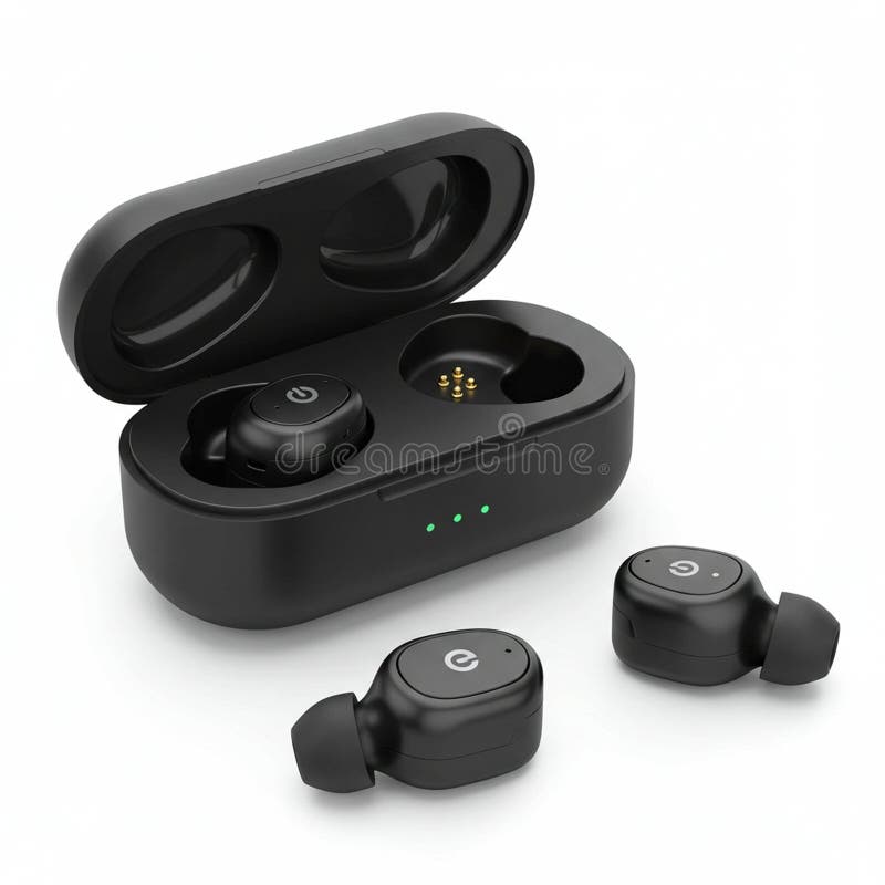 Black Wireless Earbuds with an Ergonomic Design are Displayed Along ...