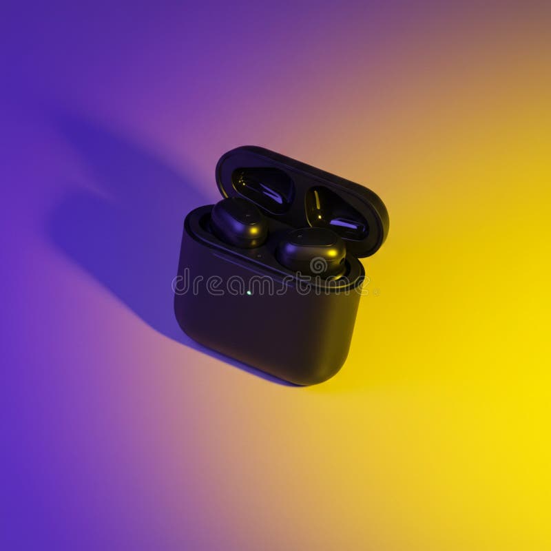 Black Wireless Earbuds Rest Inside an Open Charging Case. Stock ...