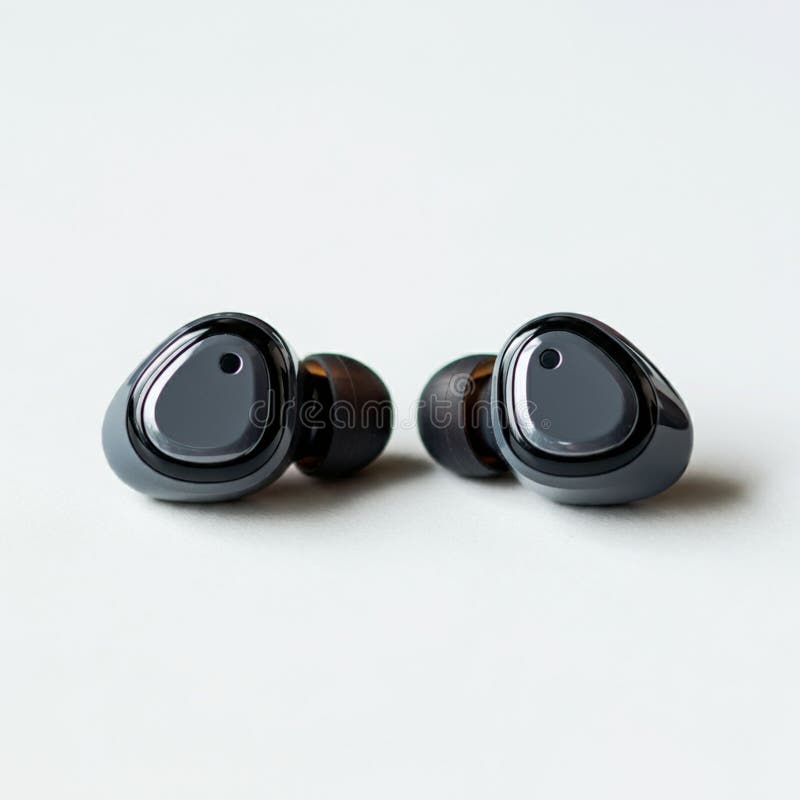 Black Wireless Earbuds with a Sleek, Glossy Finish are Placed on a ...