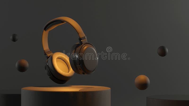 Black Wireless Headset in Studio, 3d Render Stock Illustration ...