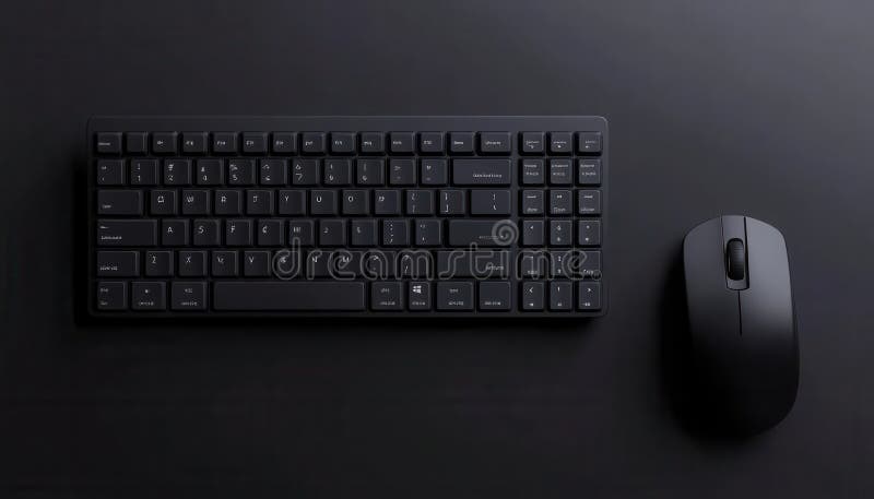 Black Wireless Keyboard and Mouse on a Dark Surface in a Modern ...