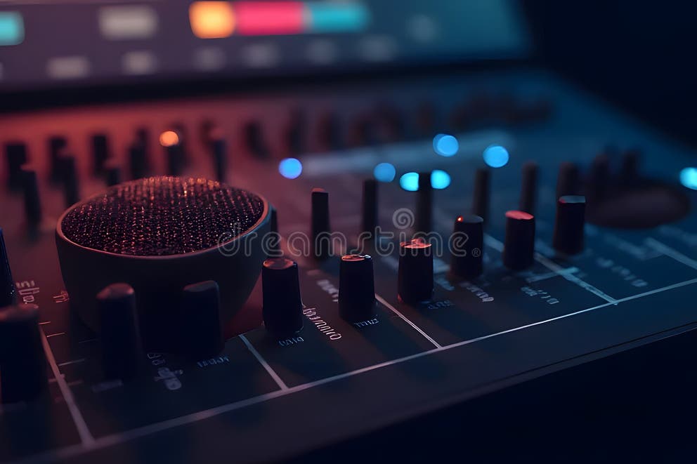 Black Wireless Microphone and Sound Equalizer Placed on a Black Cloth ...