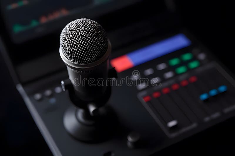 Black Wireless Microphone and Sound Equalizer Placed on a Black Cloth ...