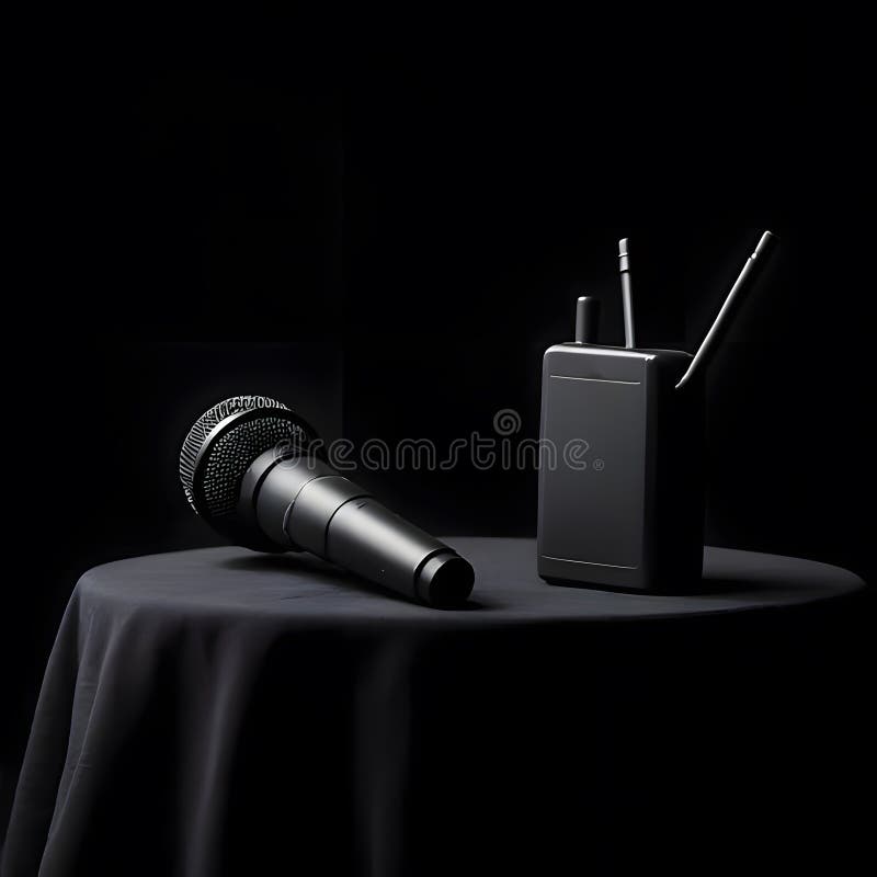 Black Wireless Microphone and Sound Equalizer Placed on a Black Cloth ...