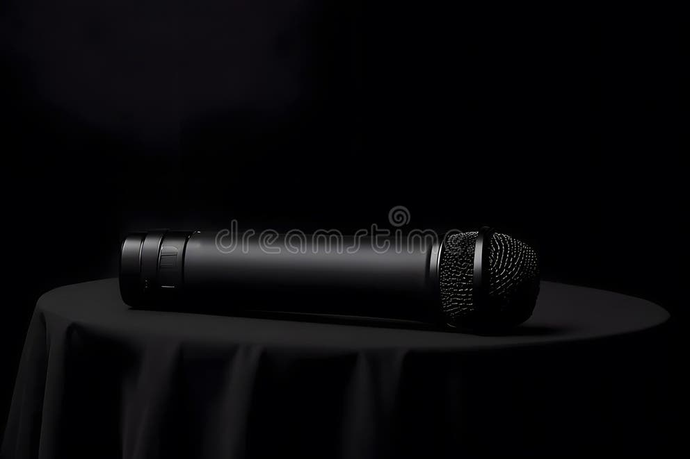 Black Wireless Microphone and Sound Equalizer Placed on a Black Cloth ...