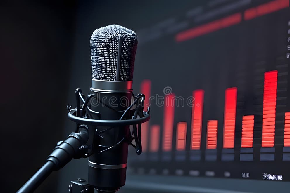 Black Wireless Microphone and Sound Equalizer Placed on a Black Cloth ...