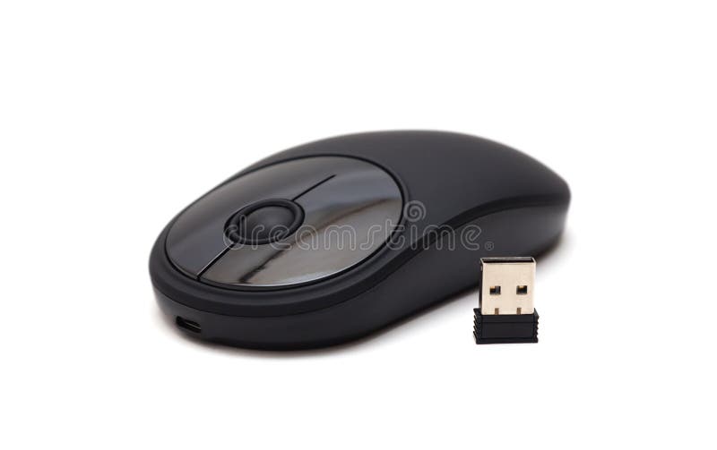Black Wireless Mouse with Adapter Isolated on White Background Stock ...