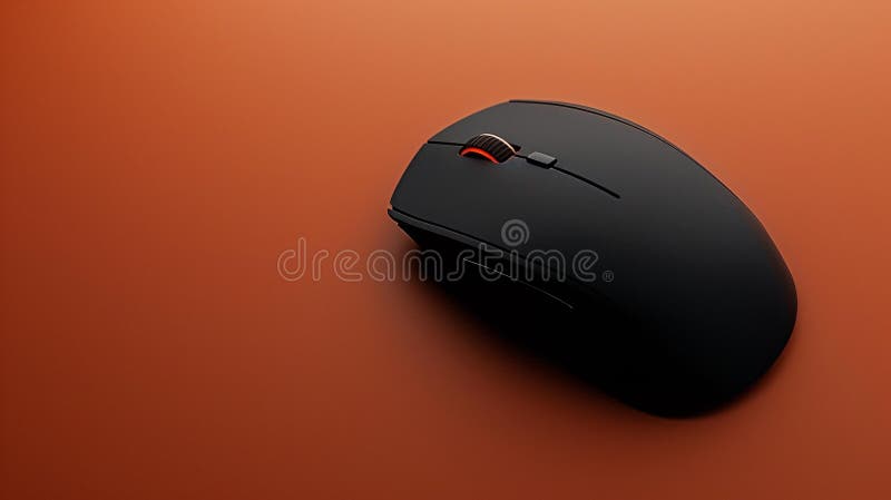 Black Wireless Mouse on Orange Background. Modern Black Wireless Mouse ...