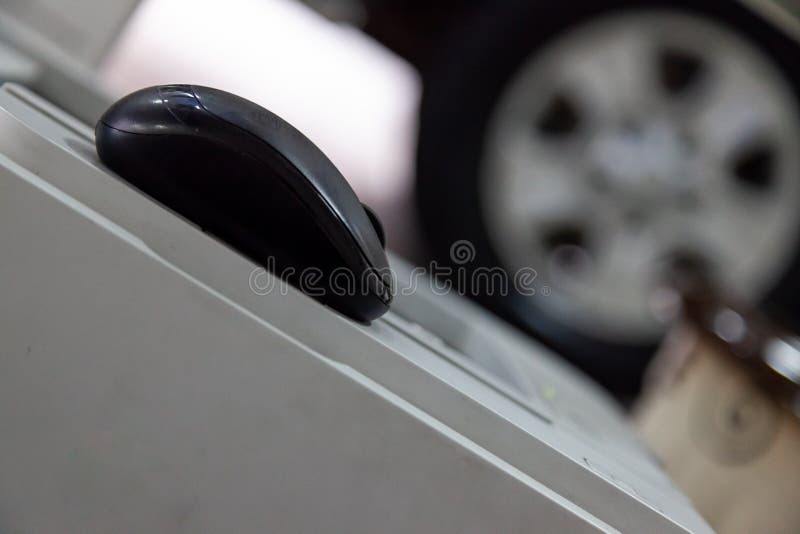A Wireless Mouse Sliding Diagonally Down in the Office during a Working ...