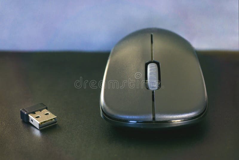 Black Wireless Mouse with Usb Connector, Front View. Stock Photo ...