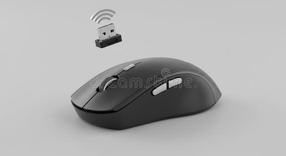Black Wireless Mouse with Usb Receiver on Light Grey Background Stock ...