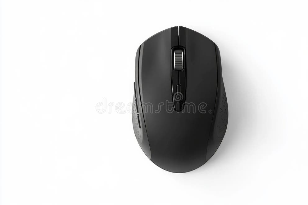 Black Wireless Mouse on White Background, Top View. Neural Network AI Generated Stock Photo ...