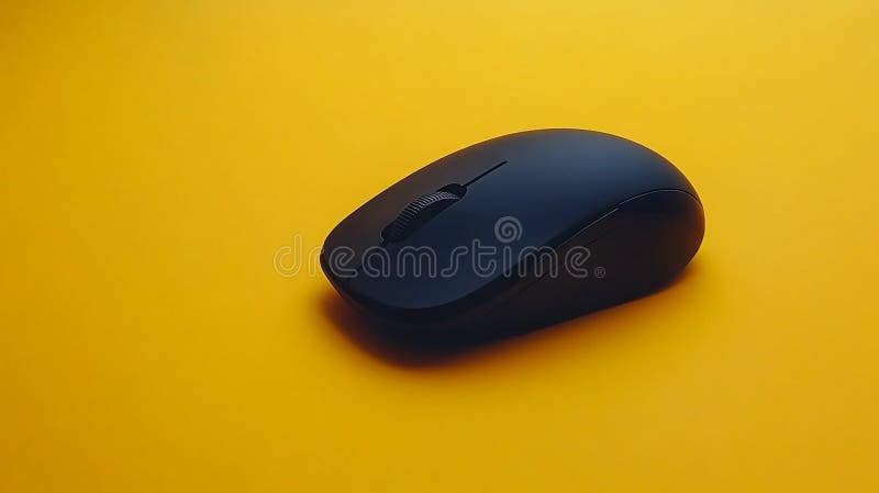 Black Wireless Mouse Yellow Background Minimalist Tech Design Stock ...