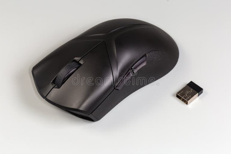 Black Wireless Optical Computer Mouse on a Gray Background Stock Photo ...