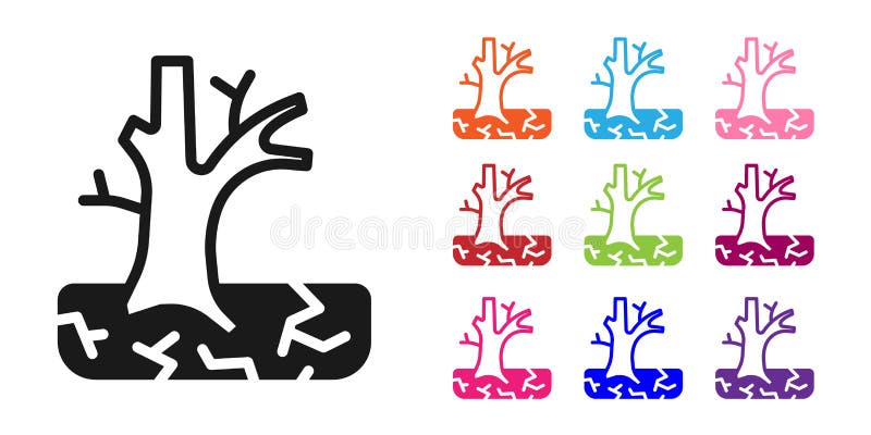 Set Withered Tree Icon Isolated on White and Green, Black Background ...