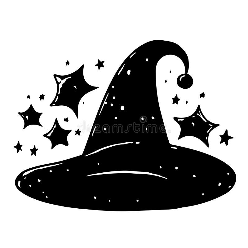 Black Wizard Hat, Hand Drawn Vector Illustration Stock Vector ...