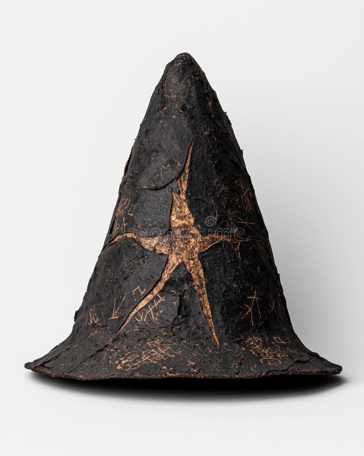 A Black Wizard Hat with Star and Rune Designs. Stock Illustration ...