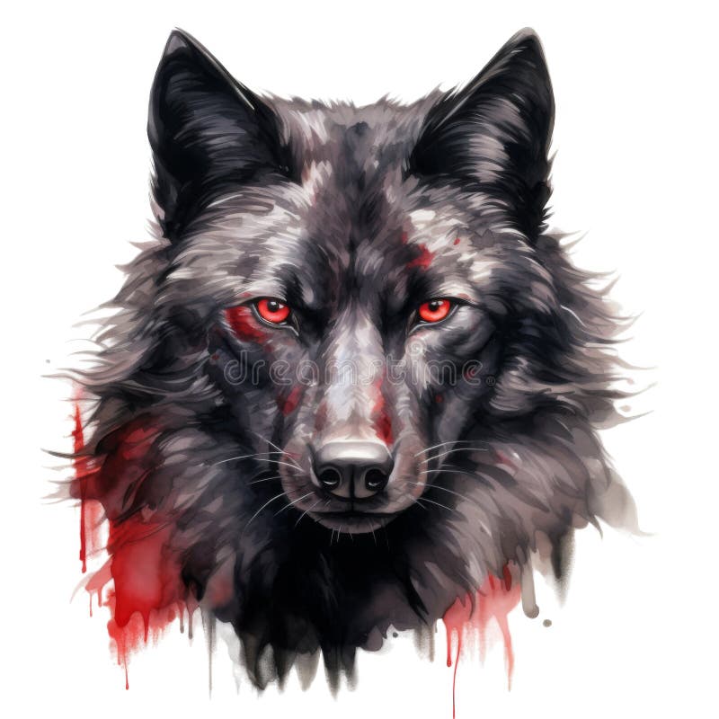 A Black Wolf with Blood-Red Eyes and Dripping Blood Stock Illustration ...