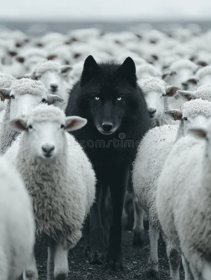 A Wolf in Sheep S Clothing among Sheep. Stock Illustration ...