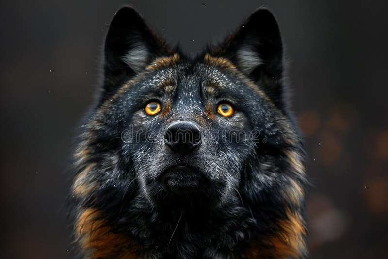 A Black Wolf Looks Up at the Camera with Yellow Eyes Stock Illustration ...
