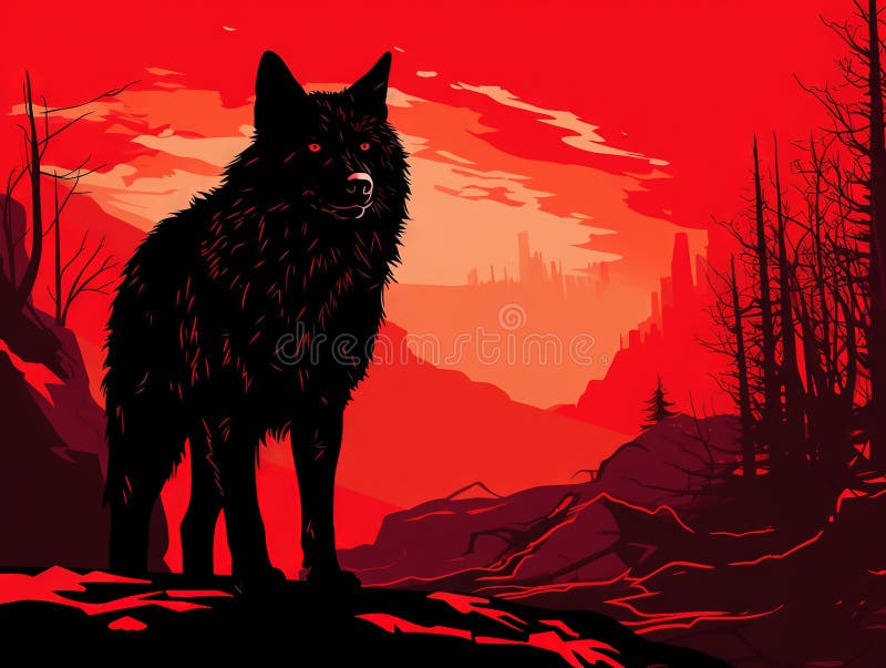 The Black Wolf on Red Background Made with Generative AI Illustration ...