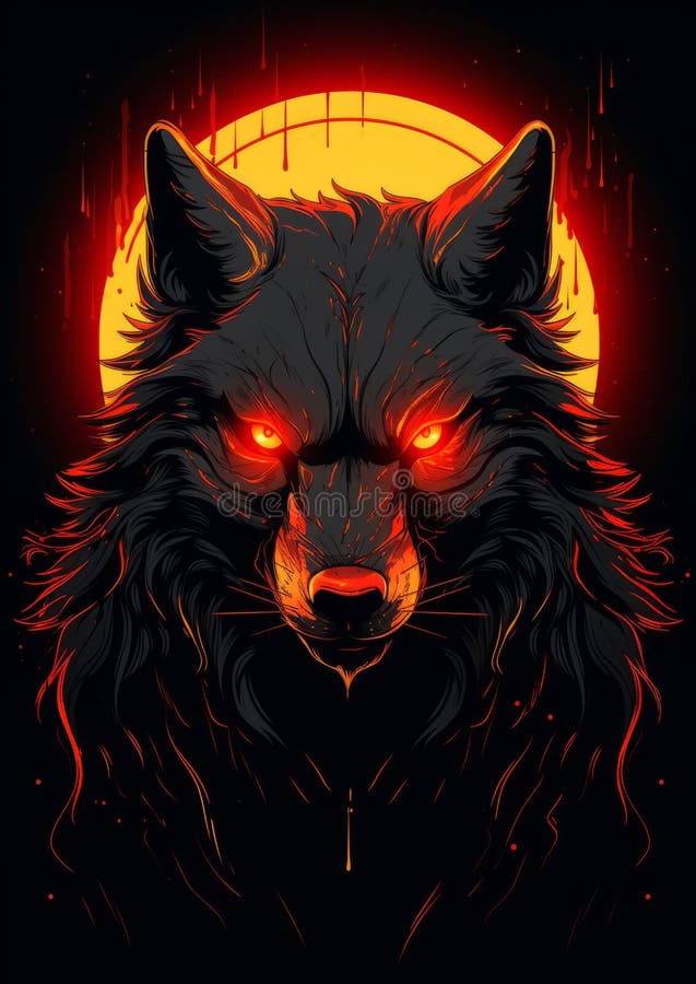 A black wolf with red eyes stock illustration. Illustration of anger ...