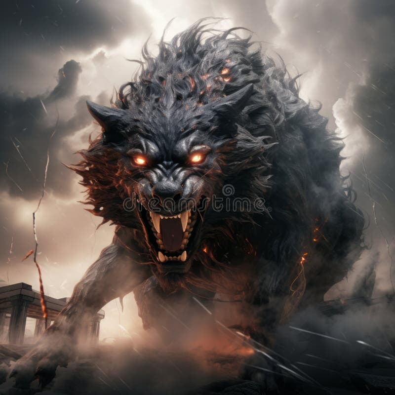 A Black Wolf with Red Eyes and Glowing Eyes Stock Illustration ...