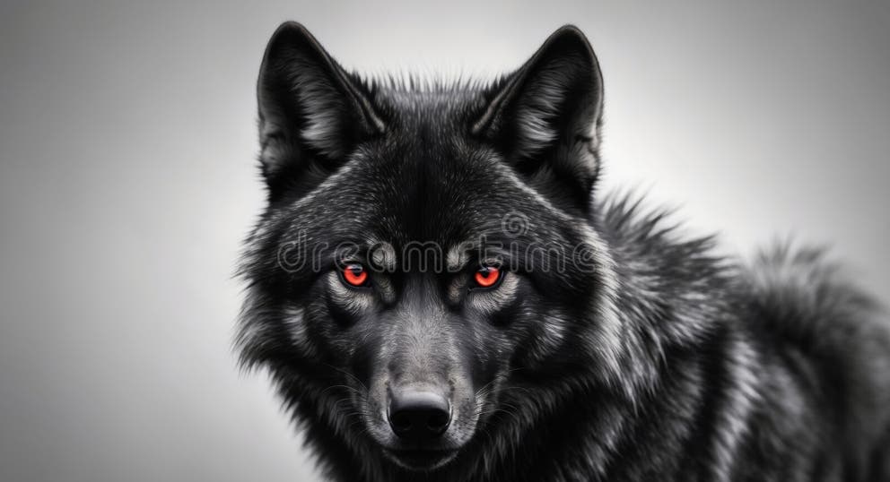 A Black Wolf with Red Eyes Staring at the Camera. Stock Image - Image ...