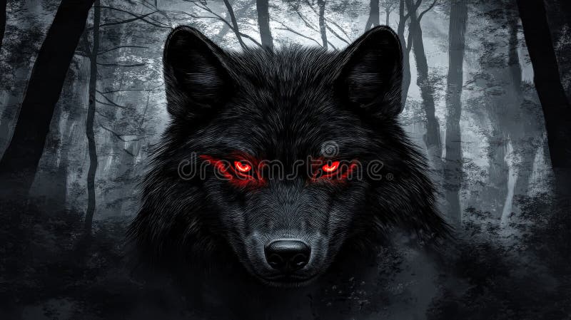 Black Wolf with Red Eyes Staring at the Camera Stock Photo - Image of ...